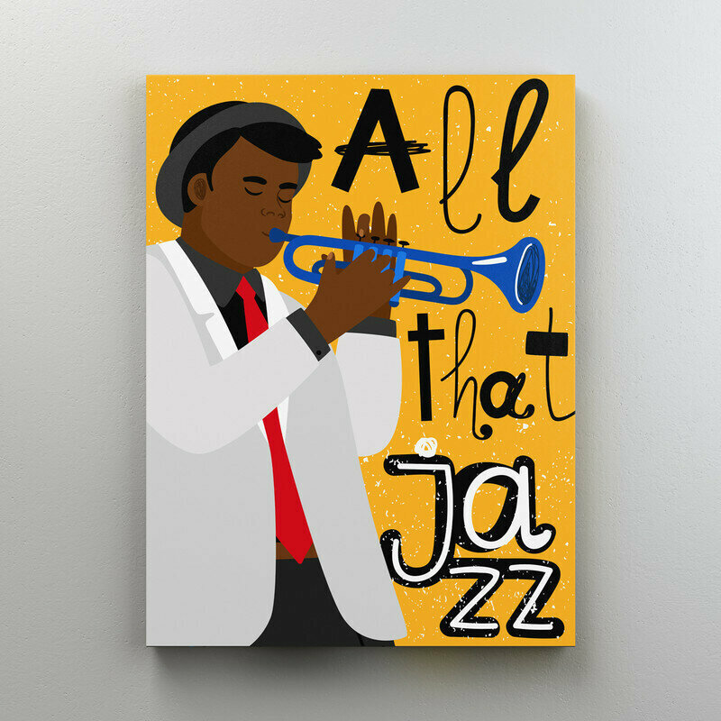 Интерьерная картина на холсте "Винтажный постер - трубач выдувает джаз" размер 22x30 см