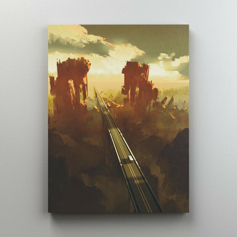 Интерьерная картина на холсте "Прямая дорога через скальные каньоны" размер 22x30 см