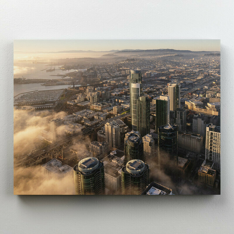 Интерьерная картина на холсте "Туманный город", размер 30x22 см