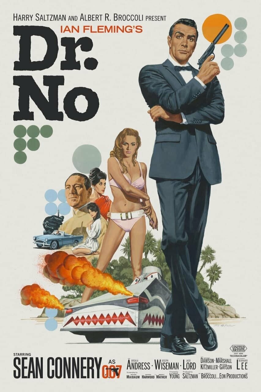 Плакат, постер Доктор Ноу (Dr. No, 1962г) на бумаге, размер 30х42см
