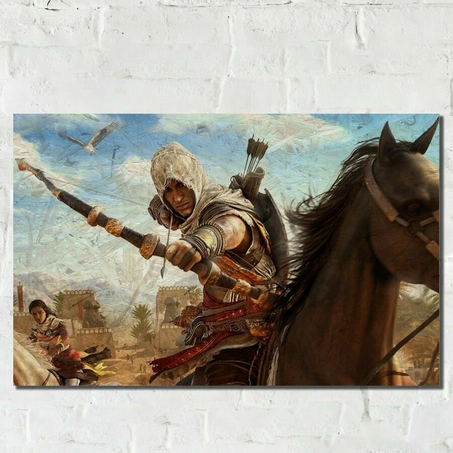 Картина интерьерная на рельефной доске, рисунок ОСП игра Assassin's Creed Истоки - 11312