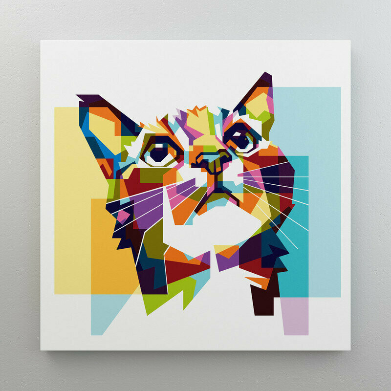 Интерьерная картина на холсте "Постер в стиле поп-арт - Бенгальский кот" размер 25x25 см