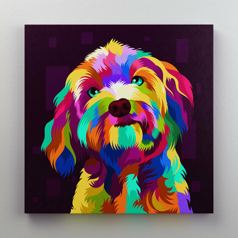 Интерьерная картина на холсте "Портрет в стиле поп-арт - щенок Ши-Тцу" размер 60x60 см