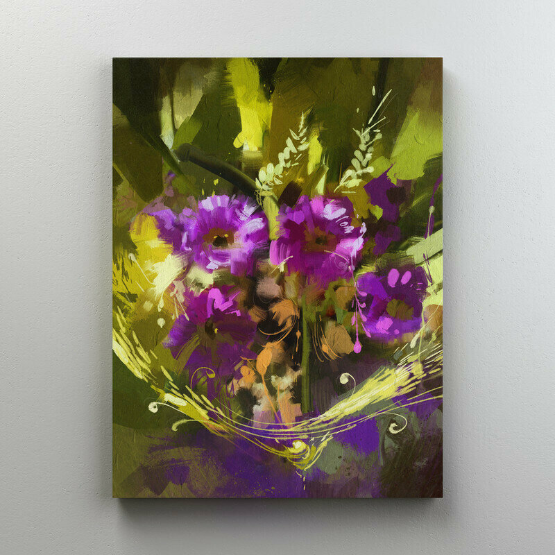 Интерьерная картина на холсте "Масляная живопись - Фиолетовые астры" размер 30x40 см
