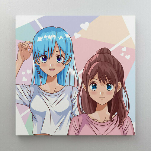 Интерьерная картина на холсте "Аниме - девочки подружки" размер 75x75 ...
