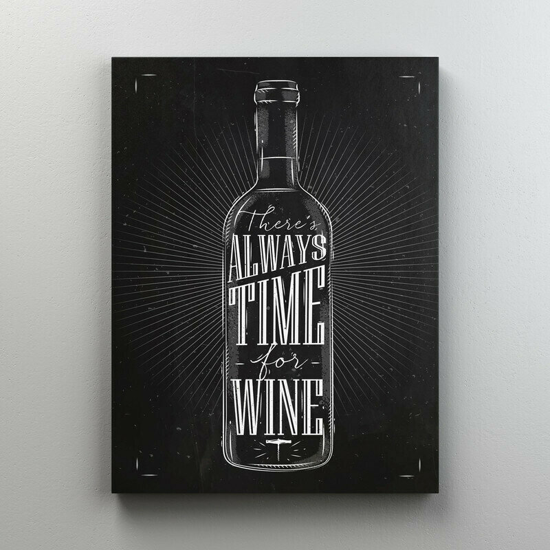 Интерьерная картина на холсте "Винтажный постер в стиле грифельной доски с бутылкой вина, для кухни, кафе и ресторанов" размер 22x30 см