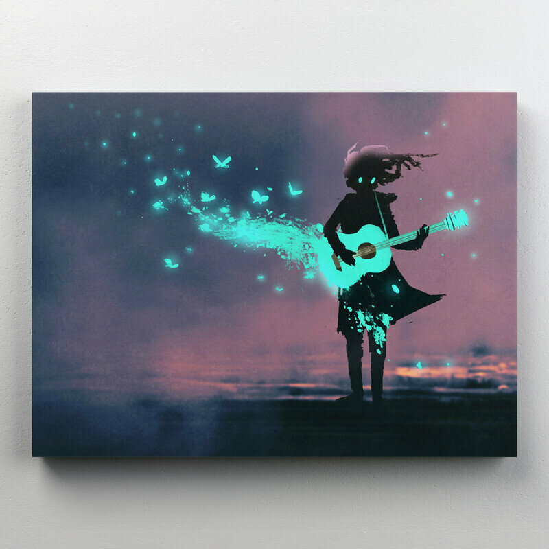 Интерьерная картина на холсте "Темное создание играет на гитаре" размер 30x22 см