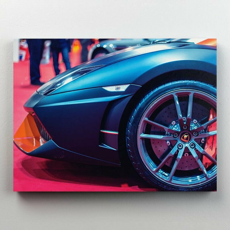 Интерьерная картина на холсте "Синий Роскошный Автомобиль - колесо Lamborghini Aventador" размер 30x22 см