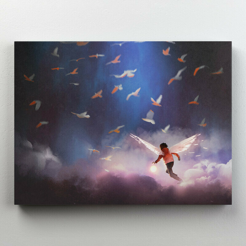Интерьерная картина на холсте "Мальчик с крыльями" размер 30x22 см