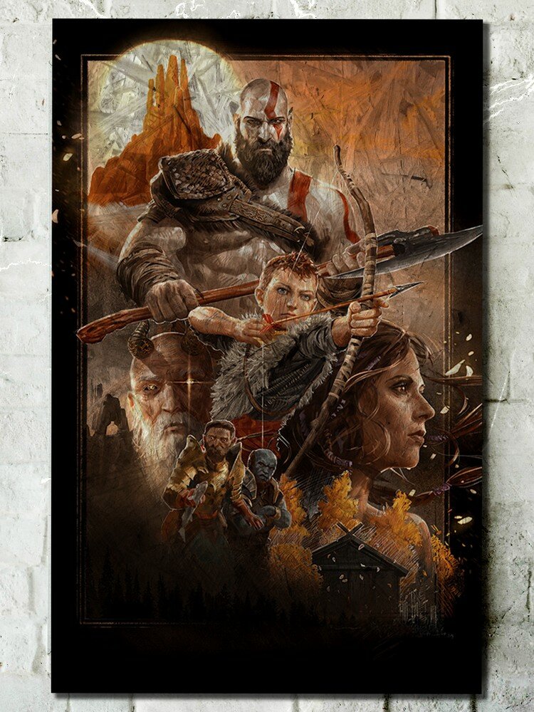 Картина интерьерная на рельефной доске ОСП Игры God of War IV - 14205