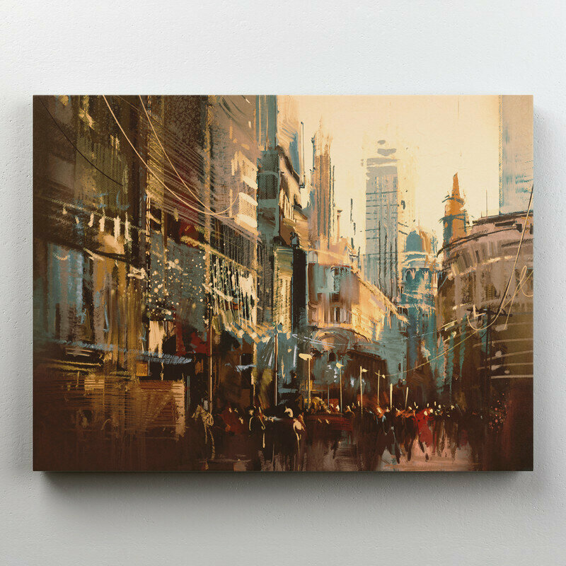 Интерьерная картина на холсте "Иллюстрация - вечерний город Шри-Ланка" размер 30x22 см