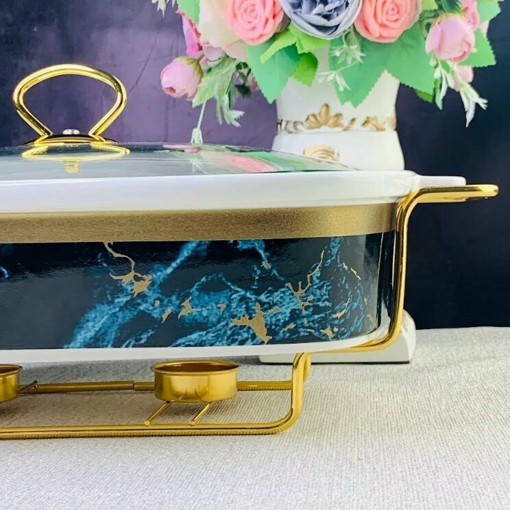 Мармит 38х23см со стеклянной крышкой на подставке Фарфор 133-245 118-133-245