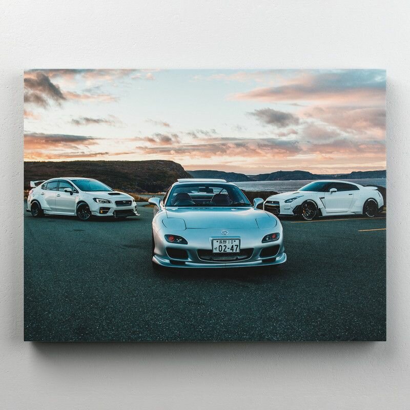 Интерьерная картина на холсте "JDM спорт-авто на фоне заката" размер 30x22 см