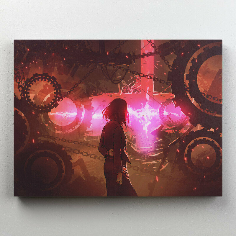 Интерьерная картина на холсте "Сгусток розовой энергии в механизме" размер 40x30 см