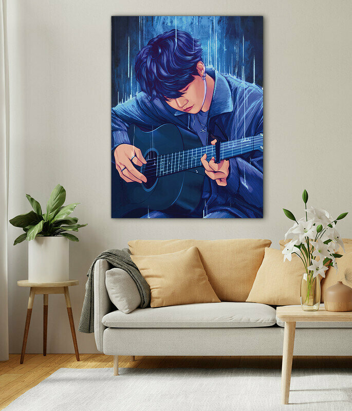 Интерьерная картина на холсте "Шуга с гитарой - Suga BTS" размер 22x30 см