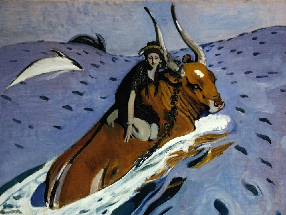 Плакат, постер Серов Валентин Александрович-Похищение Европы на бумаге, размер 21х30см