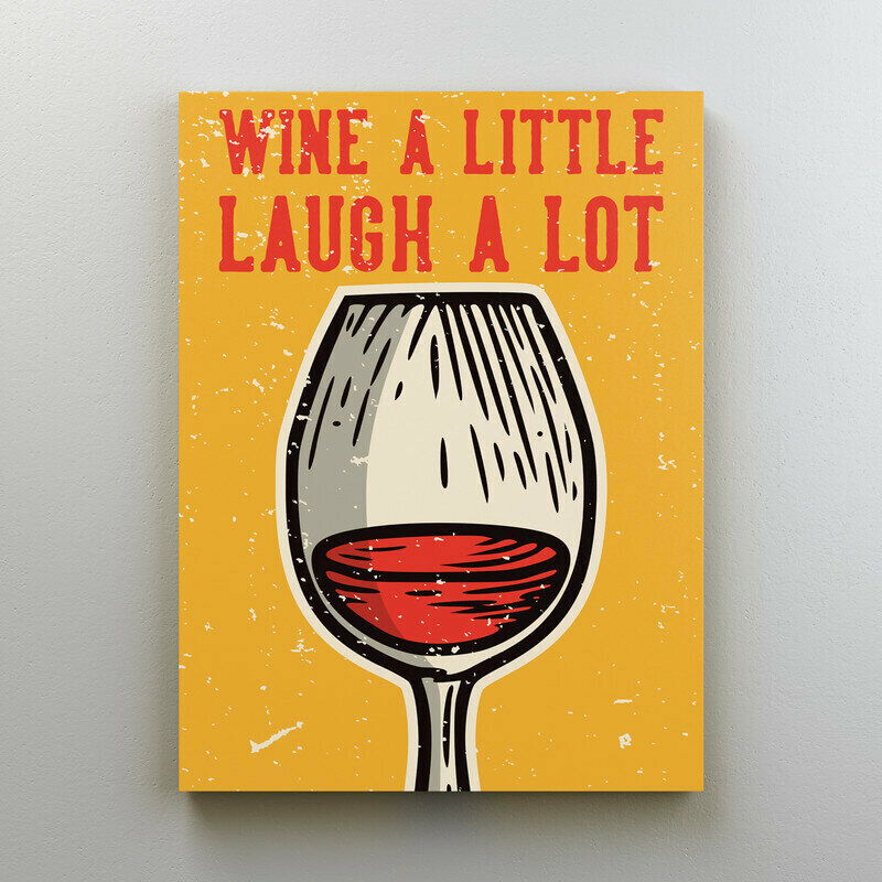 Интерьерная картина на холсте "Винтажный постер - бокал красного вина" размер 22x30 см