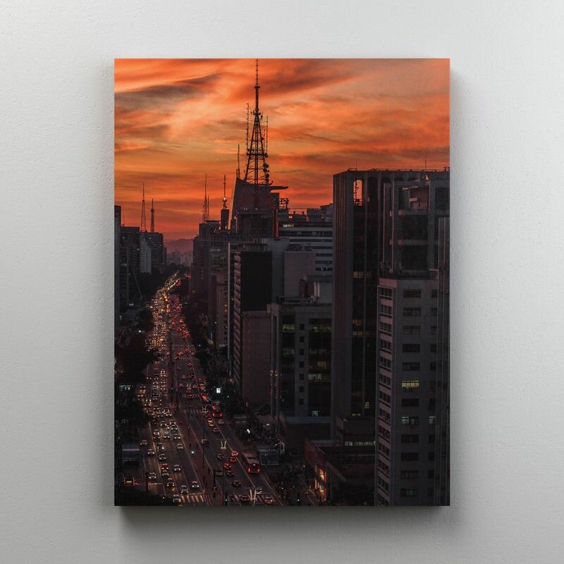 Интерьерная картина на холсте "Авеню в Сан-Паулу - Бразилия, закат" размер 22x30 см