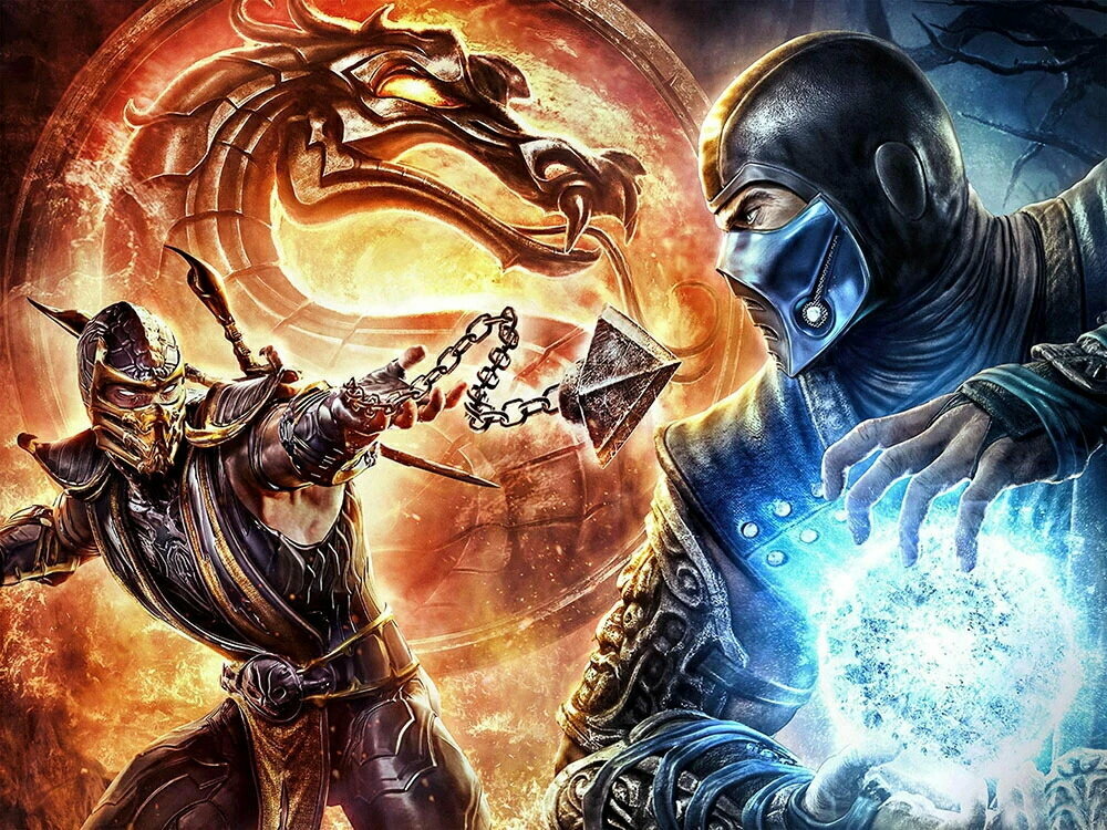 Плакат, постер Mortal Kombat: Sub Zero and Scorpion, Мортал Комбат: Саб Зиро и Скорпион на бумаге, размер 60х84см