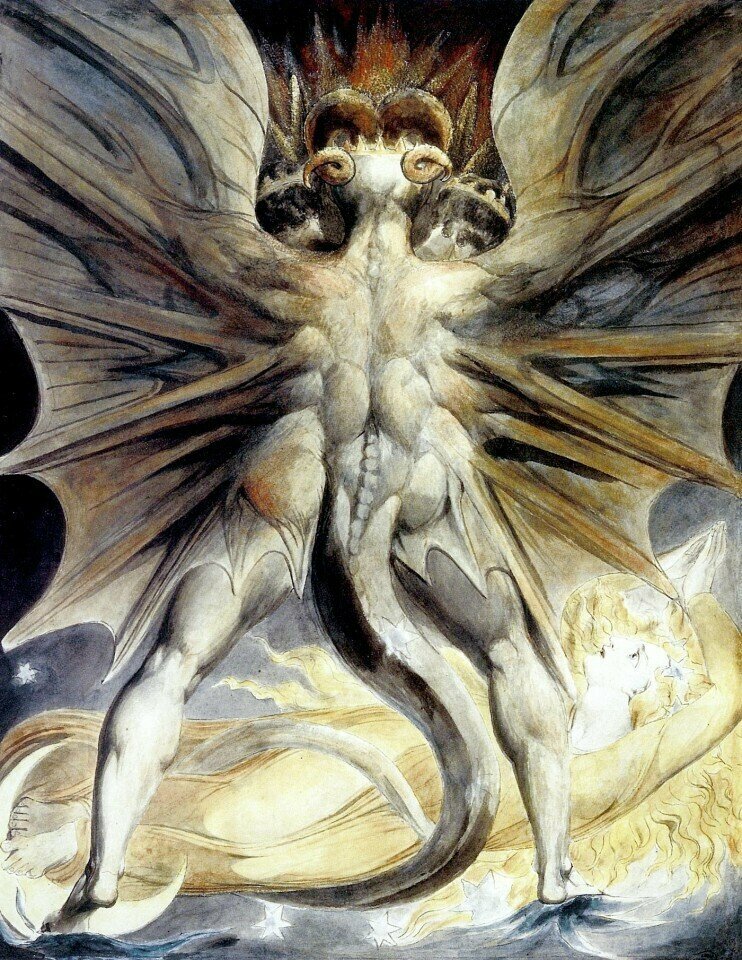 Плакат, постер Вильям Блейк Великий Красный Дракон/William Blake the Great Red Dragon на бумаге, размер 21х30см
