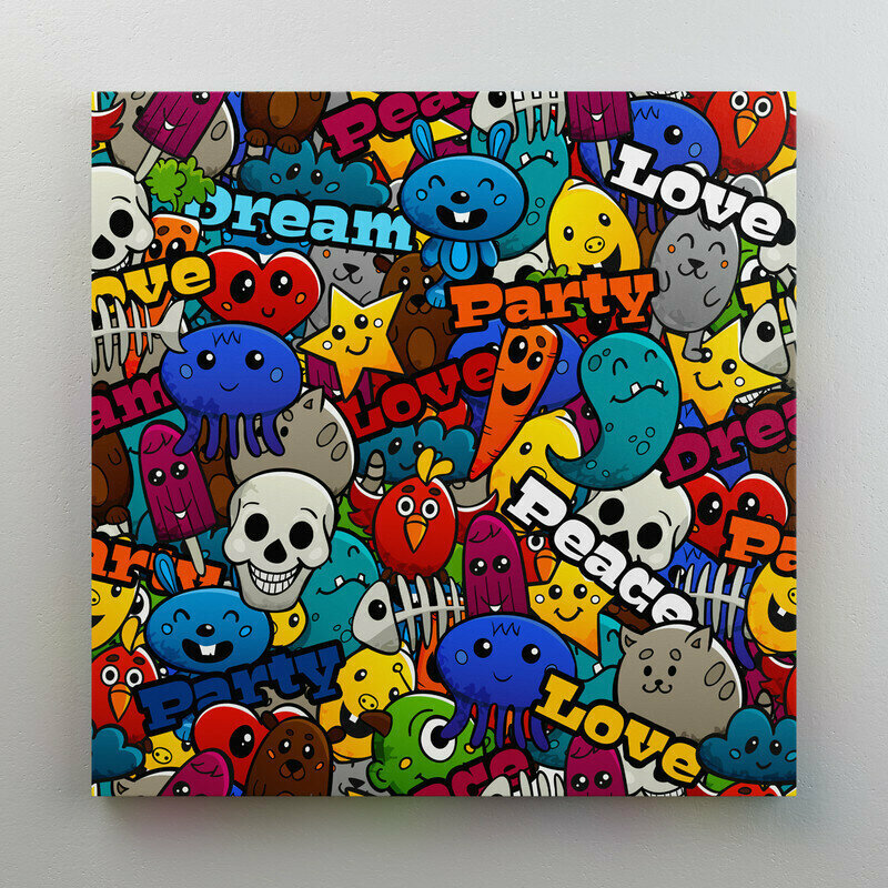 Интерьерная картина на холсте "Граффити - стикеры и надписи" размер 25x25 см