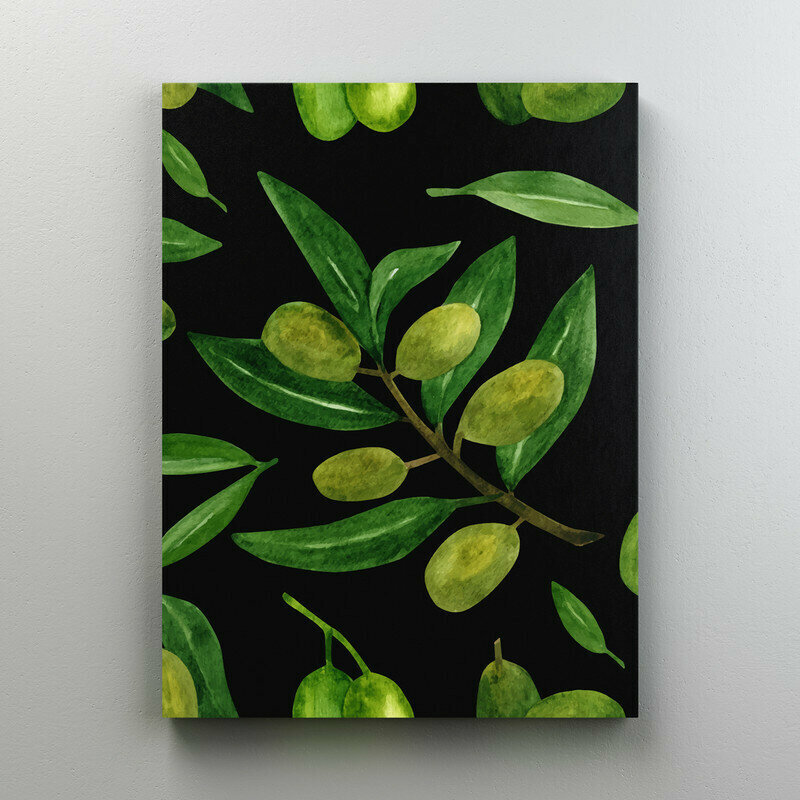 Интерьерная картина на холсте "Акварельная живопись - оливковая ветви" размер 22x30 см