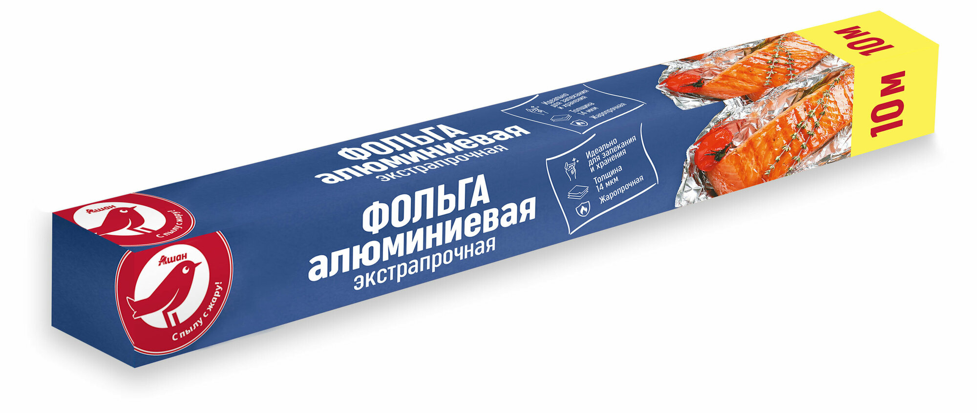 Фольга алюминиевая ашан Красная птица экстра прочная 14 мкм, 10 м