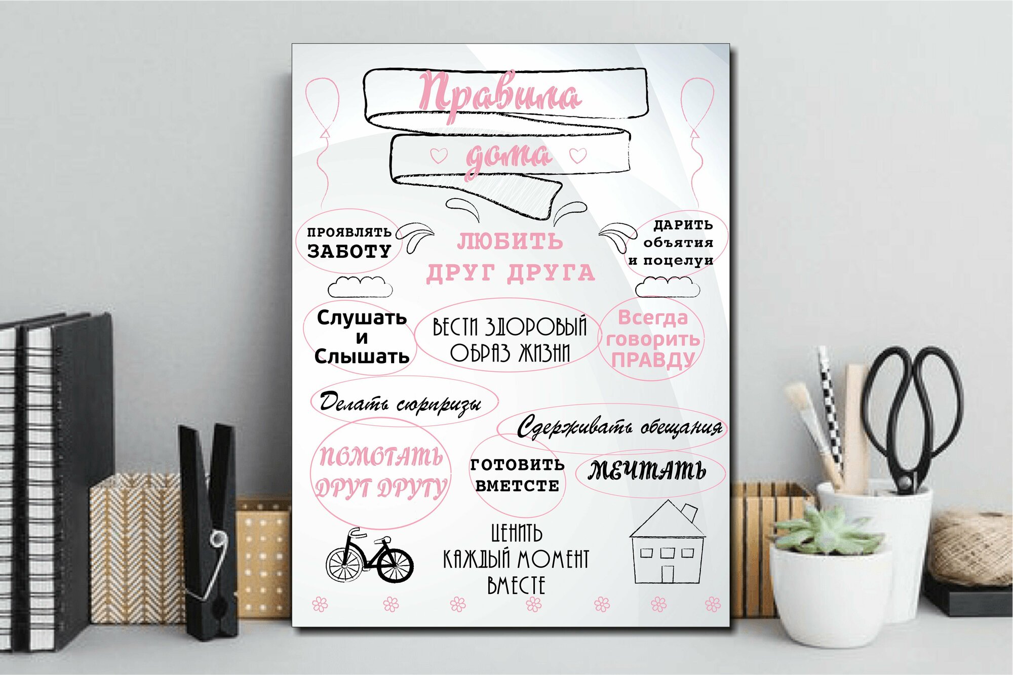 Картина на холсте "Правила дома" 30х40 см / "Правила семьи" / постер для интерьера / декор для дома