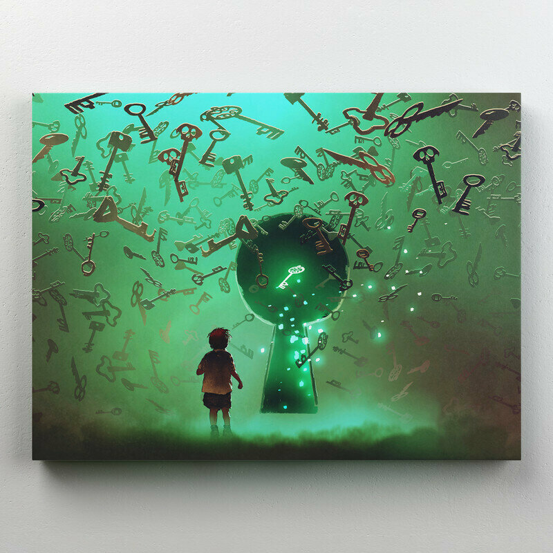 Интерьерная картина на холсте "Арт - мальчик и замочная скважина" размер 60x45 см