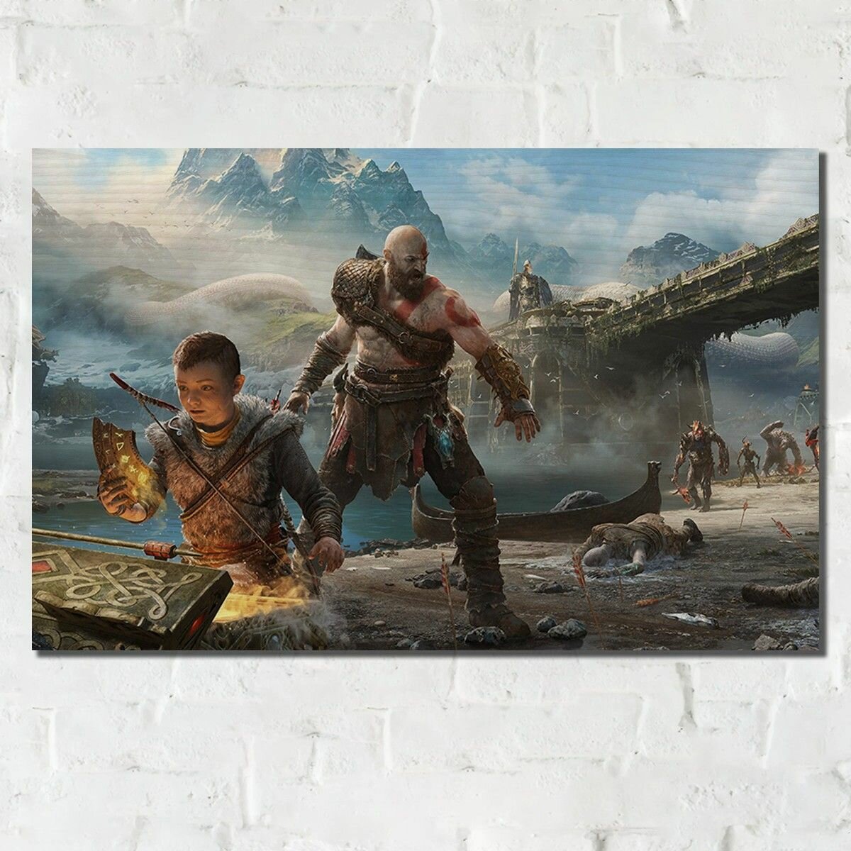 Картина интерьерная на дереве God of War Бог Войны, Мифы, Кратос, Атрей - 14213