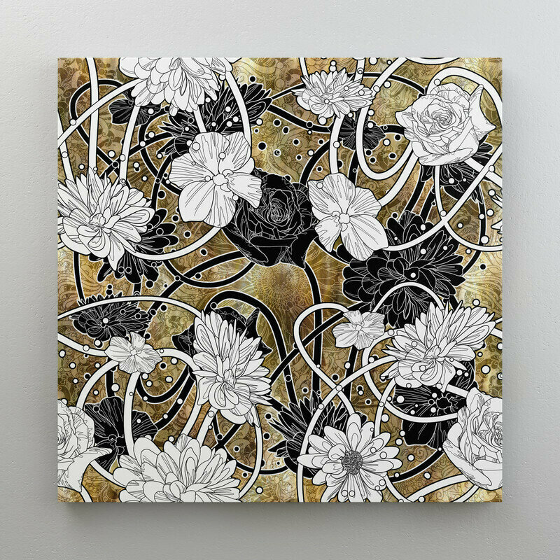 Интерьерная картина на холсте "Текстурные узоры черно-белые цветы" размер 60x60 см