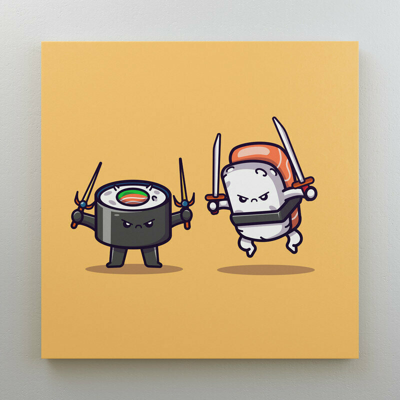 Интерьерная картина на холсте "Иллюстрация - милые суши самураи" размер 25x25 см