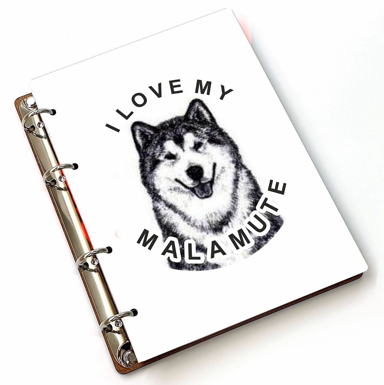Блокнот A5 деревянный, сменный блок #huskydom I love my malamute 0001300