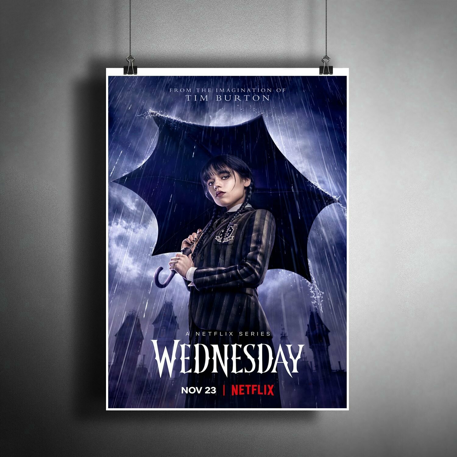 Постер плакат для интерьера "Сериал Тима Бёртона: Уэнздей (Wednesday). Семейка Аддамс" / A3 (297 x 420 мм)