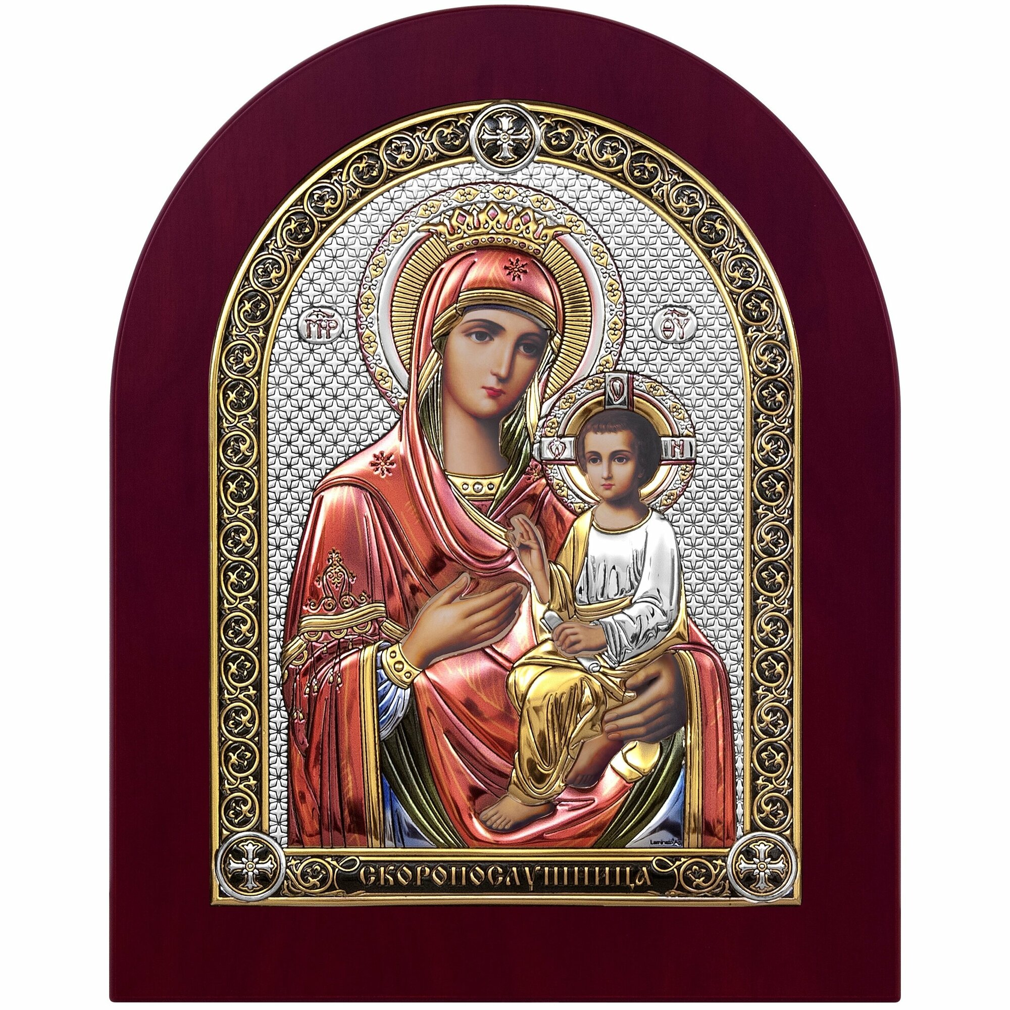 Икона "Скоропослушница" / Божией Матери / Икона на дереве с серебрением / 20x16 см / Италия Beltrami / 6401/3WC