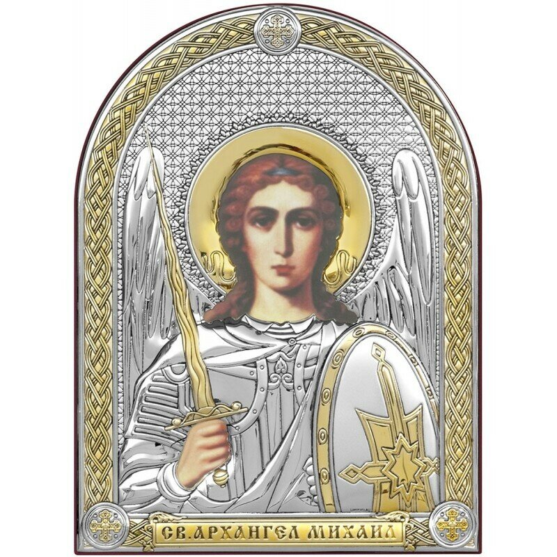 Икона "Святой Архангел Михаил" / Икона на дереве с серебрением / 6х8 см / Италия Beltrami / 6398/1O