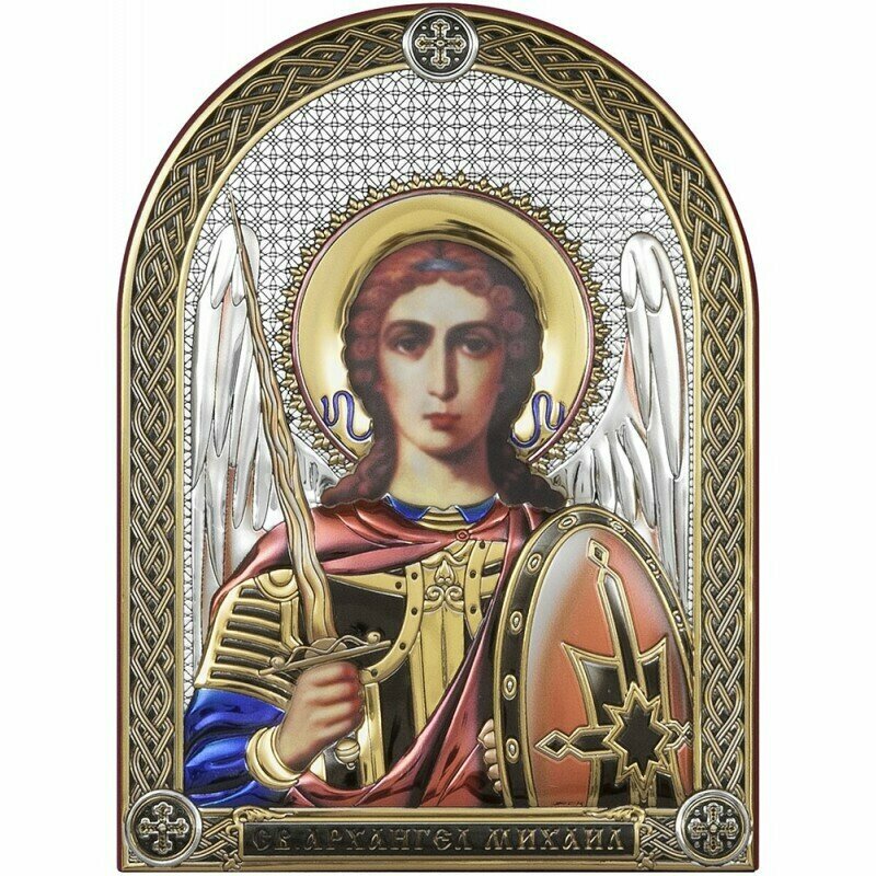 Икона "Святой Архангел Михаил" / Икона на дереве с серебрением / 6х8 см / Италия Beltrami / 6398/1C