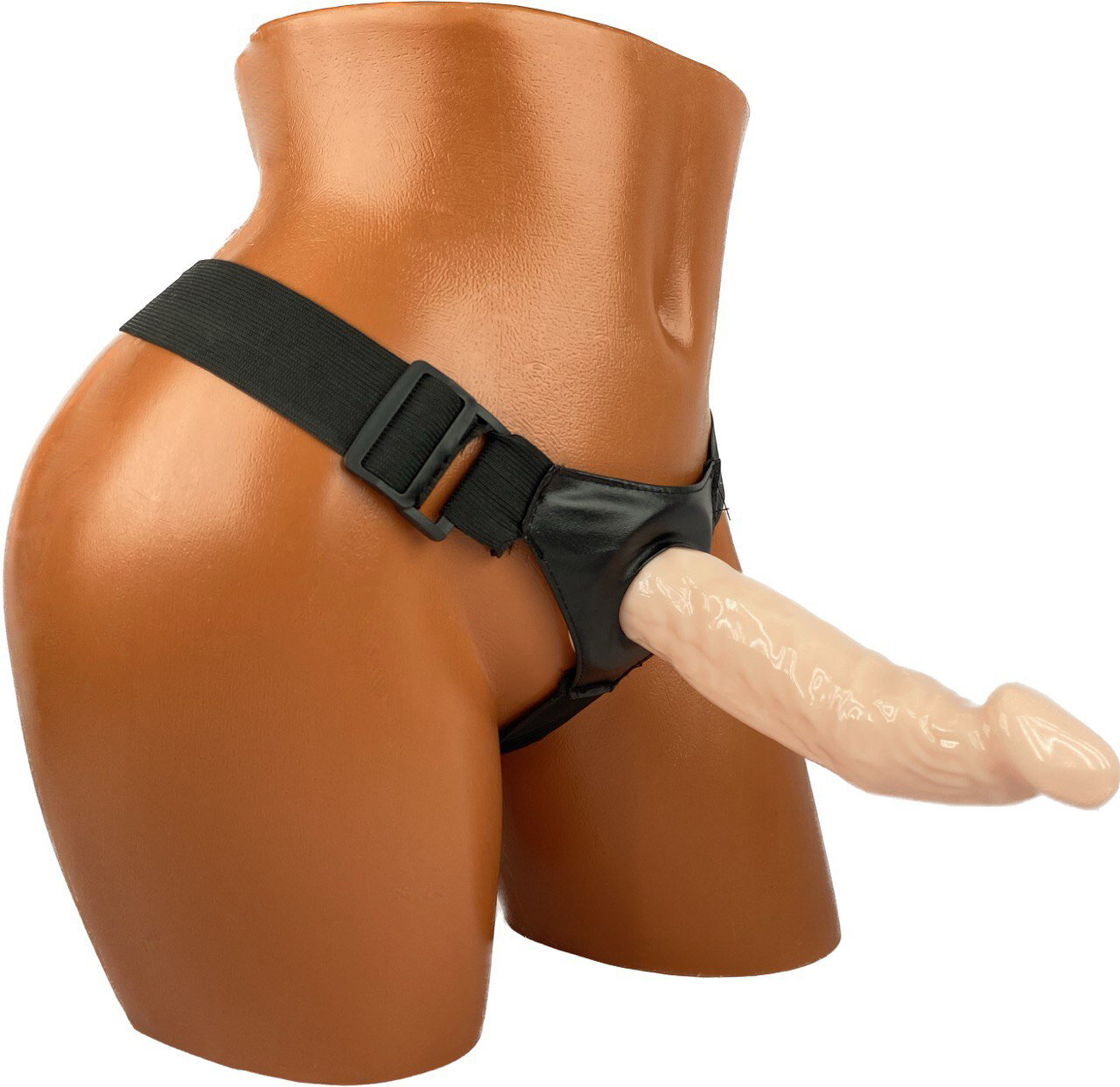 Страпон для мужчин телесный полый длина 18 см диаметр 5 см из ПВХ с тканевым ремнем