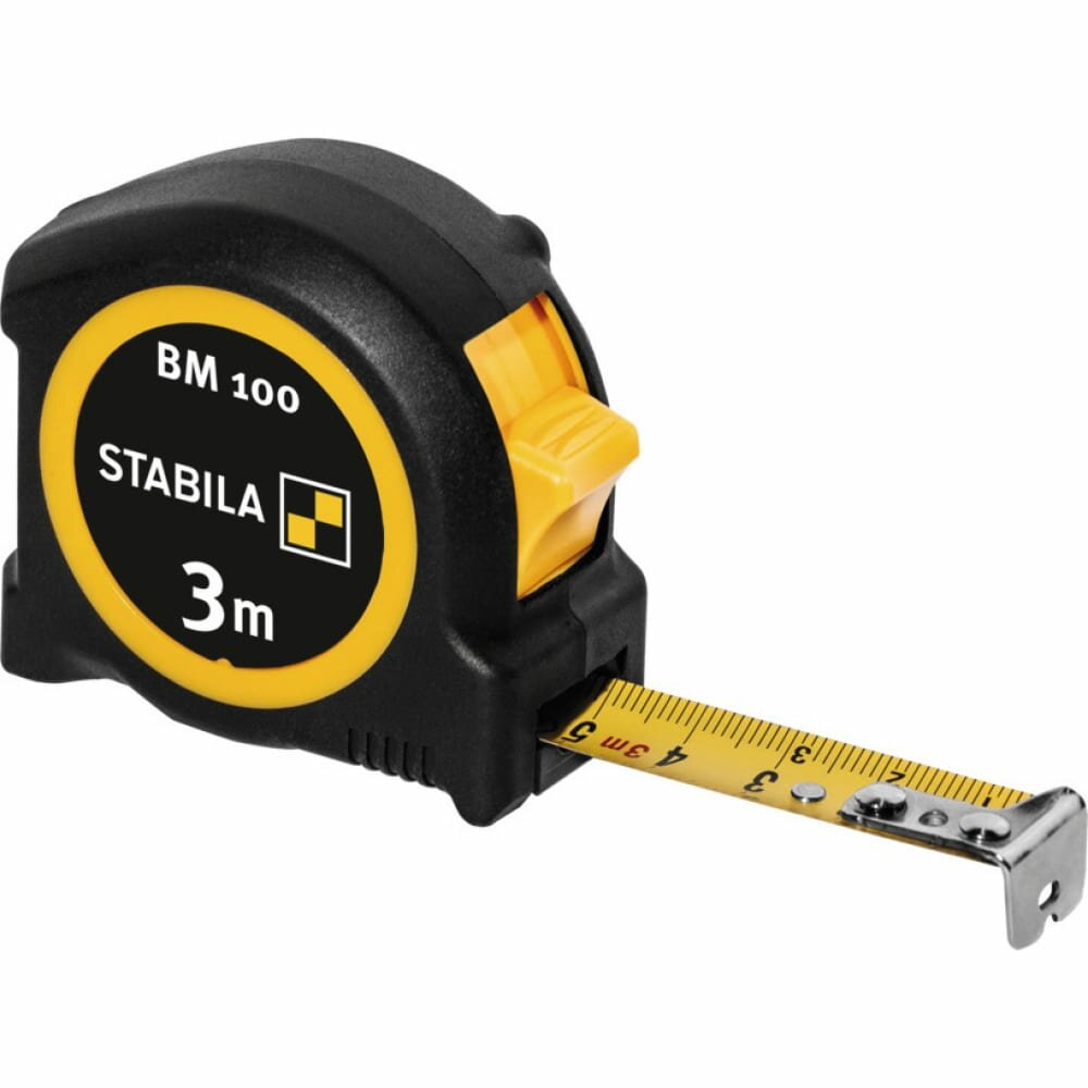 Рулетка STABILA BM 100, профессиональная, стальная лента с лаковым покрытием, обрезиненный корпус, клипса для ремня
