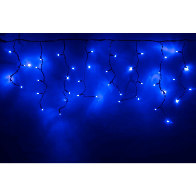 LED-RPLR-160-4.8M-240V-B/BL-F(B) синие LED/синий Flash/провод черный каучук. Уличная светодиодная гирлянда бахрома Айсикл 4,8м, 160 LED, IP65 Neo-Neon
