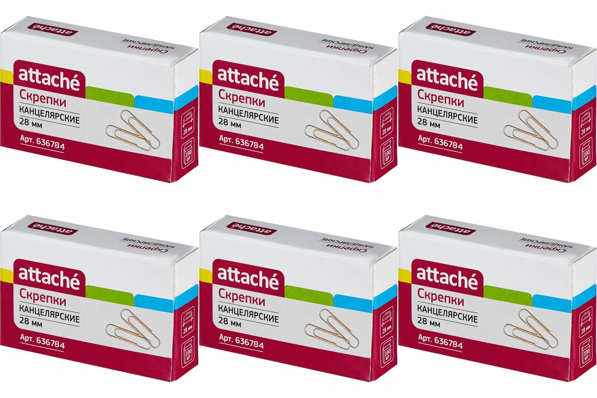 Attache Скрепки золотистые 28 мм 100 шт, 6 уп