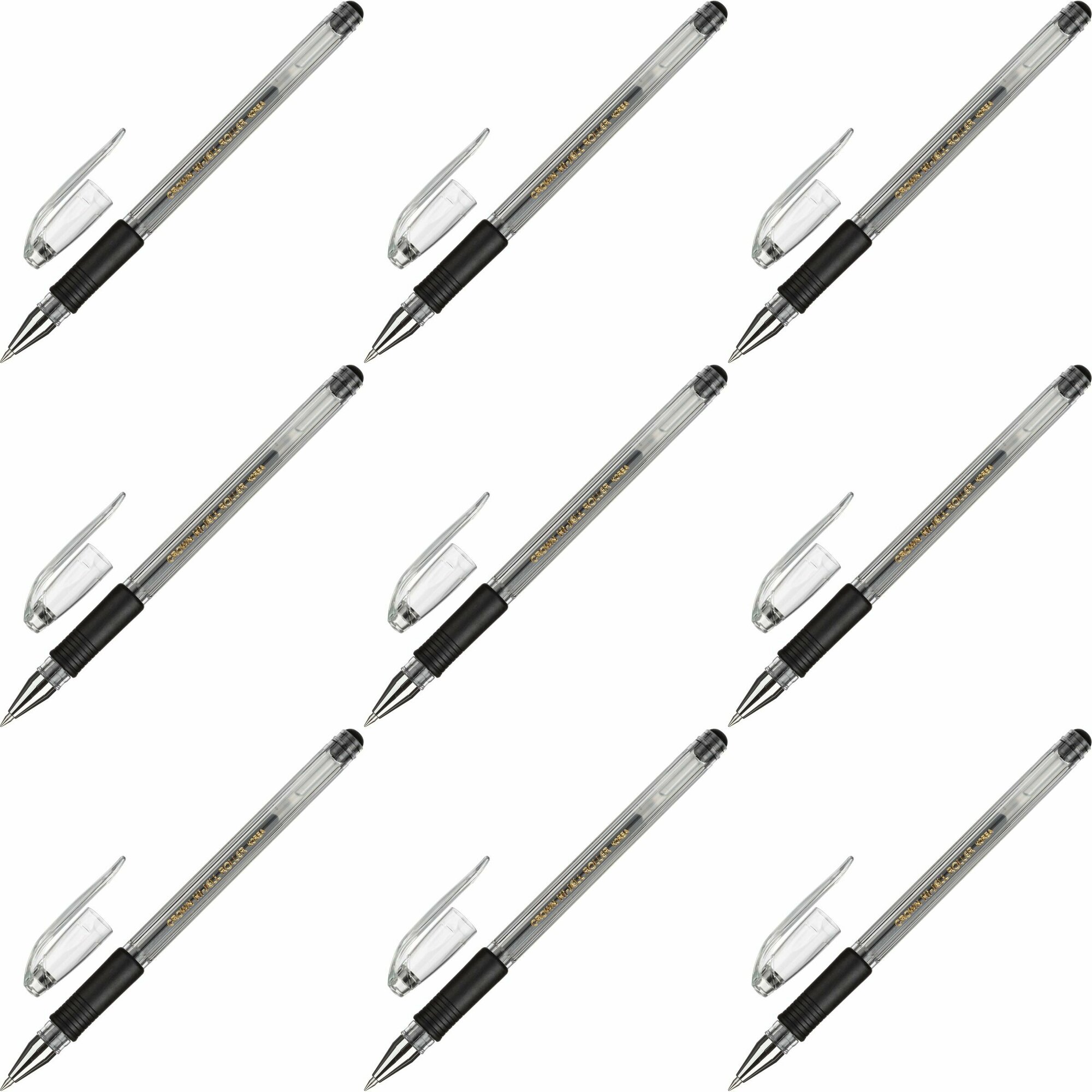 Crown Ручка гелевая неавтоматическая 0,5 мм черный, 9 шт