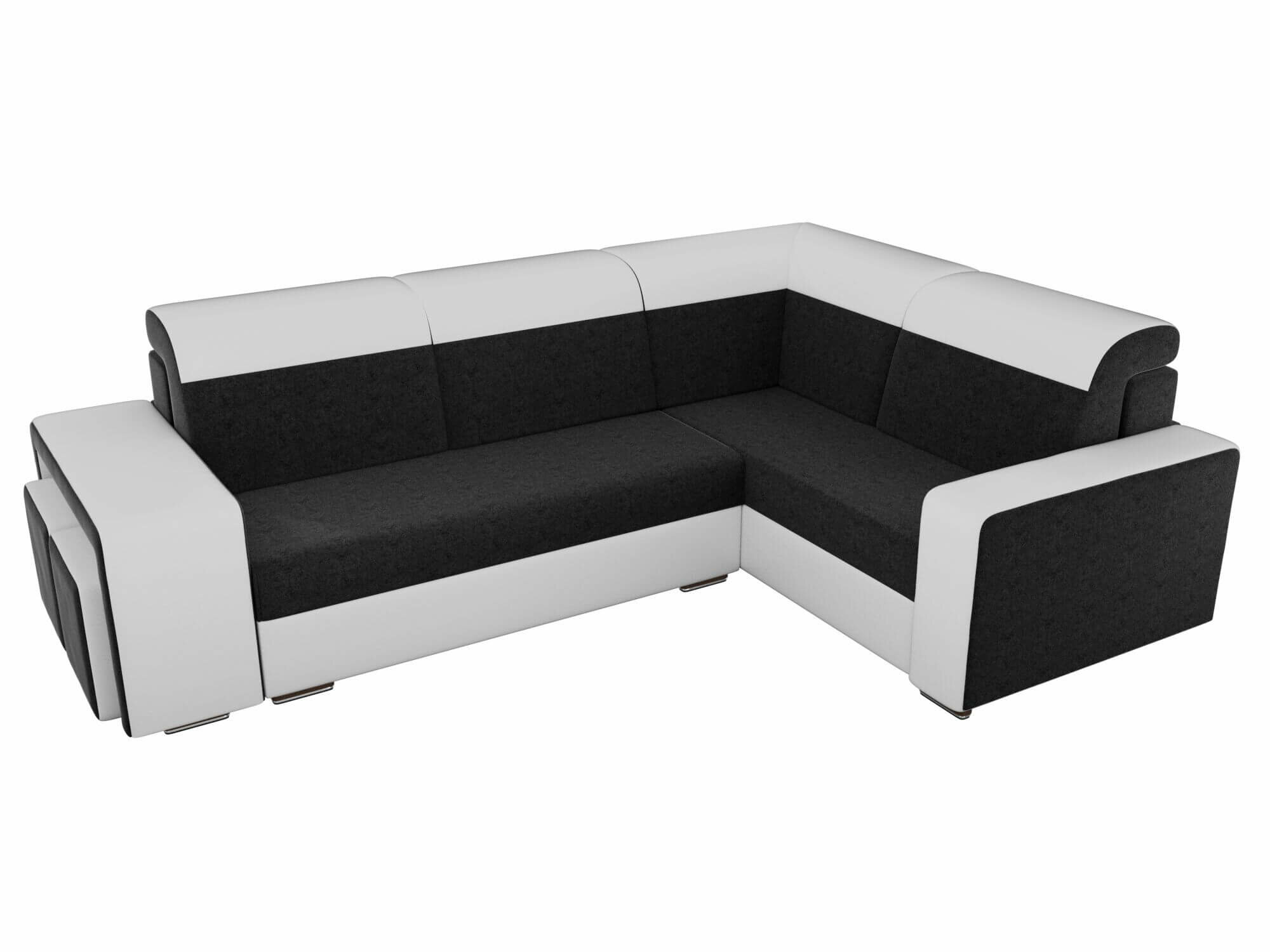 Artum Угловой диван Мустанг с двумя пуфами вельвет черный эко кожа белый правый
