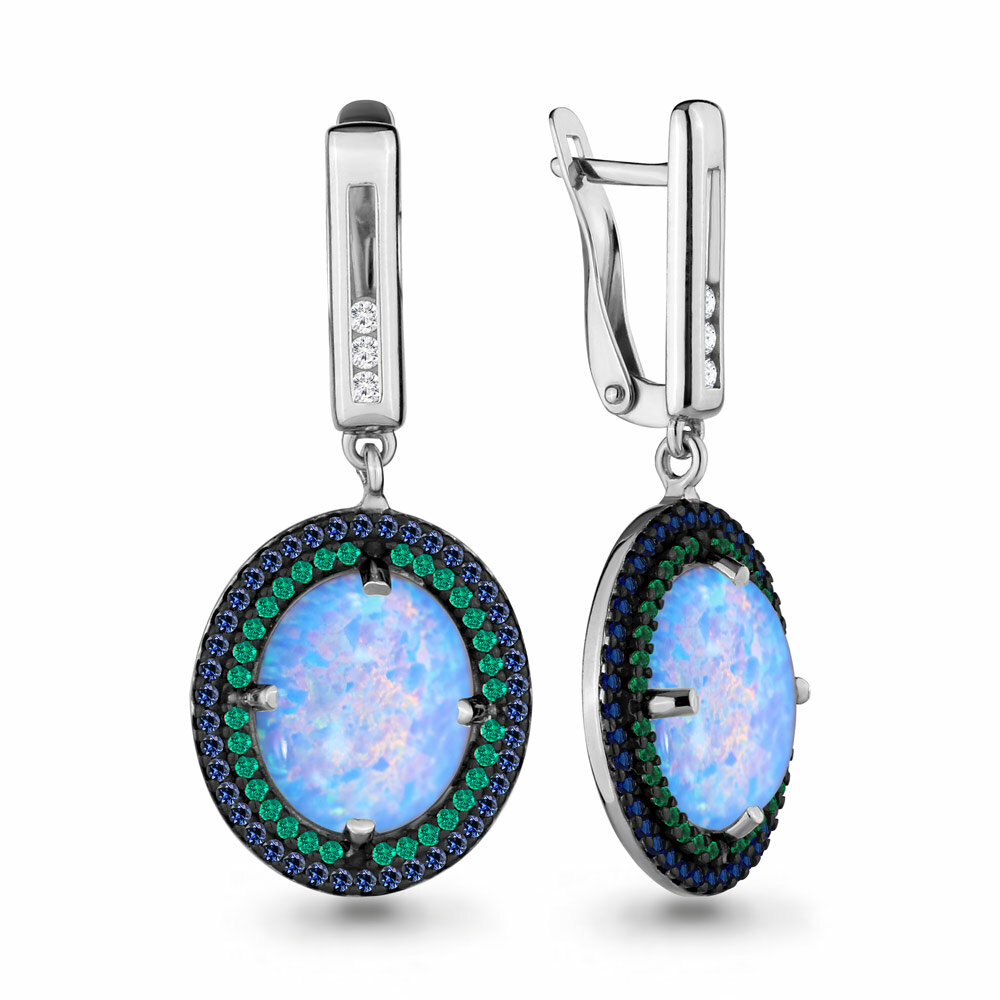 Серьги, серебро, 925 проба, опал, фианит