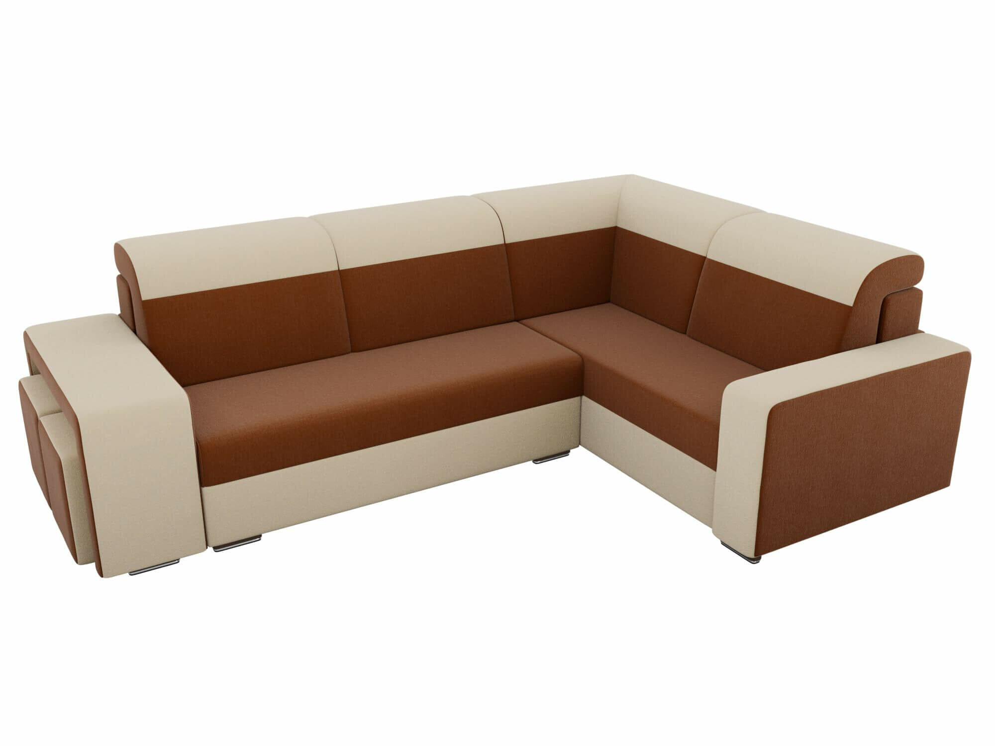 Artum Угловой диван Мустанг с двумя пуфами рогожка коричневый бежевый правый