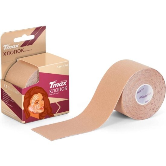 Тейп кинезиологический Tmax Beauty Tape (5см х 5м), хлопок, бежевый