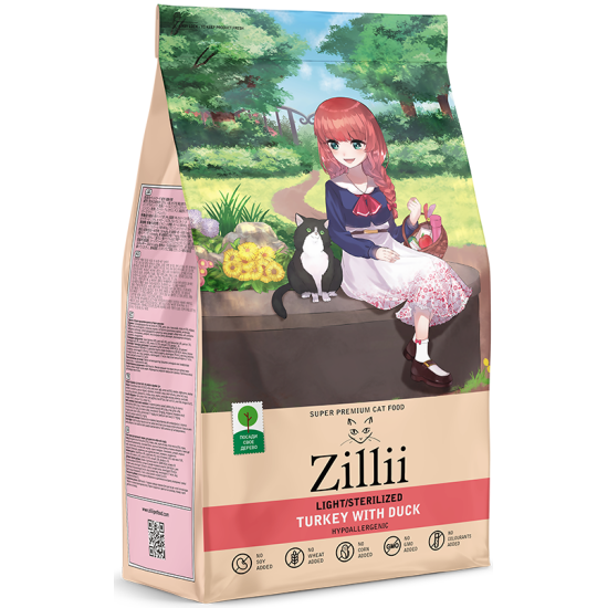 Корм сухой Zillii Light/Sterilized Cat для взрослых кошек с избыточным весом и стерилизованных Индейка с Уткой, 400 г