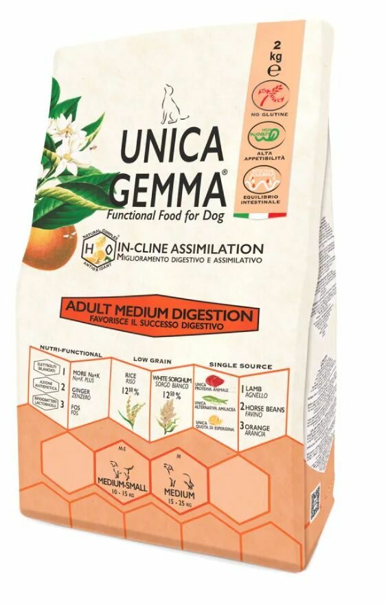 UNICA Корм сухой для взрослых собак средних пород для решения проблем с пищеварением, 2 кг