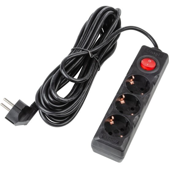 Удлинитель Uniel S-GCU3-7B BLACK Ultra, шнур 7м, 3 гнезда, 16A, с/з. Черный, UL-00010020