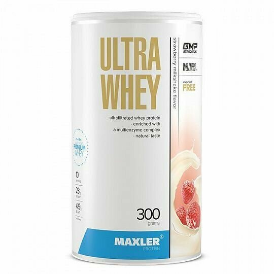 Сывороточный протеин для набора мышечной массы, Maxler Ultra Whey 300 g (can) (Strawberry Milkshake)
